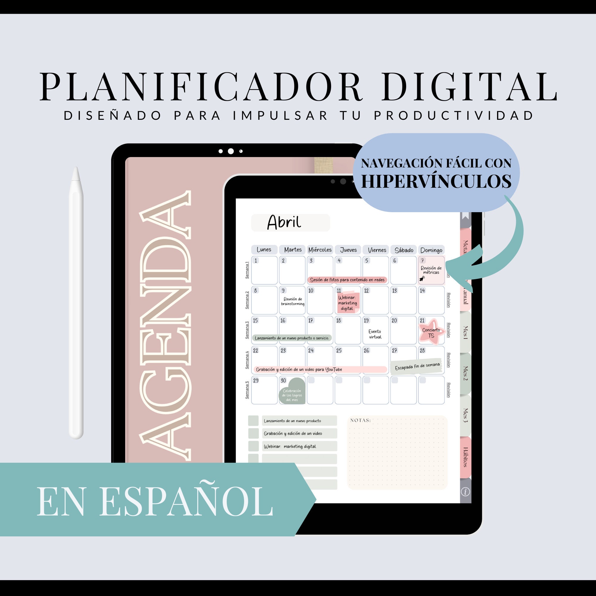 Planificador Digital en Español, Agenda en Español diseño minimalista ...