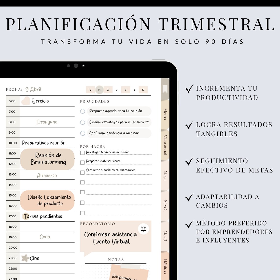 Planificador Digital En Español, Agenda En Español Diseño Minimalista ...