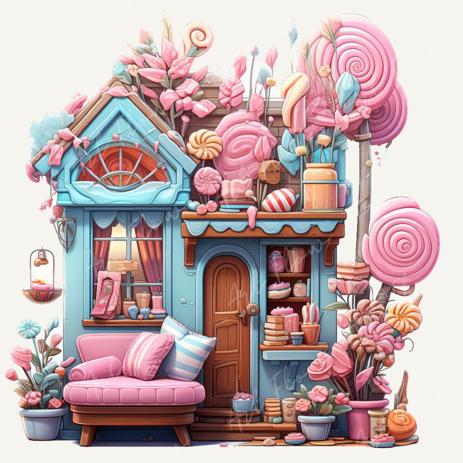 Watercolor Candy Shop Clipart Bundle, City of Sweets, Candy Store ...