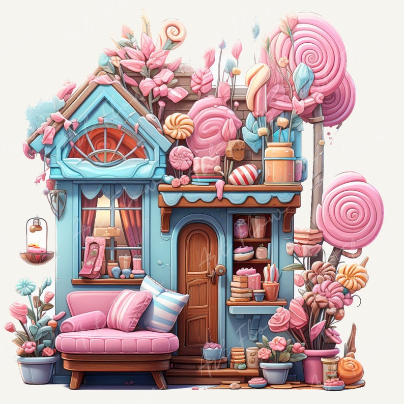 Watercolor Candy Shop Clipart Bundle, City of Sweets, Candy Store ...