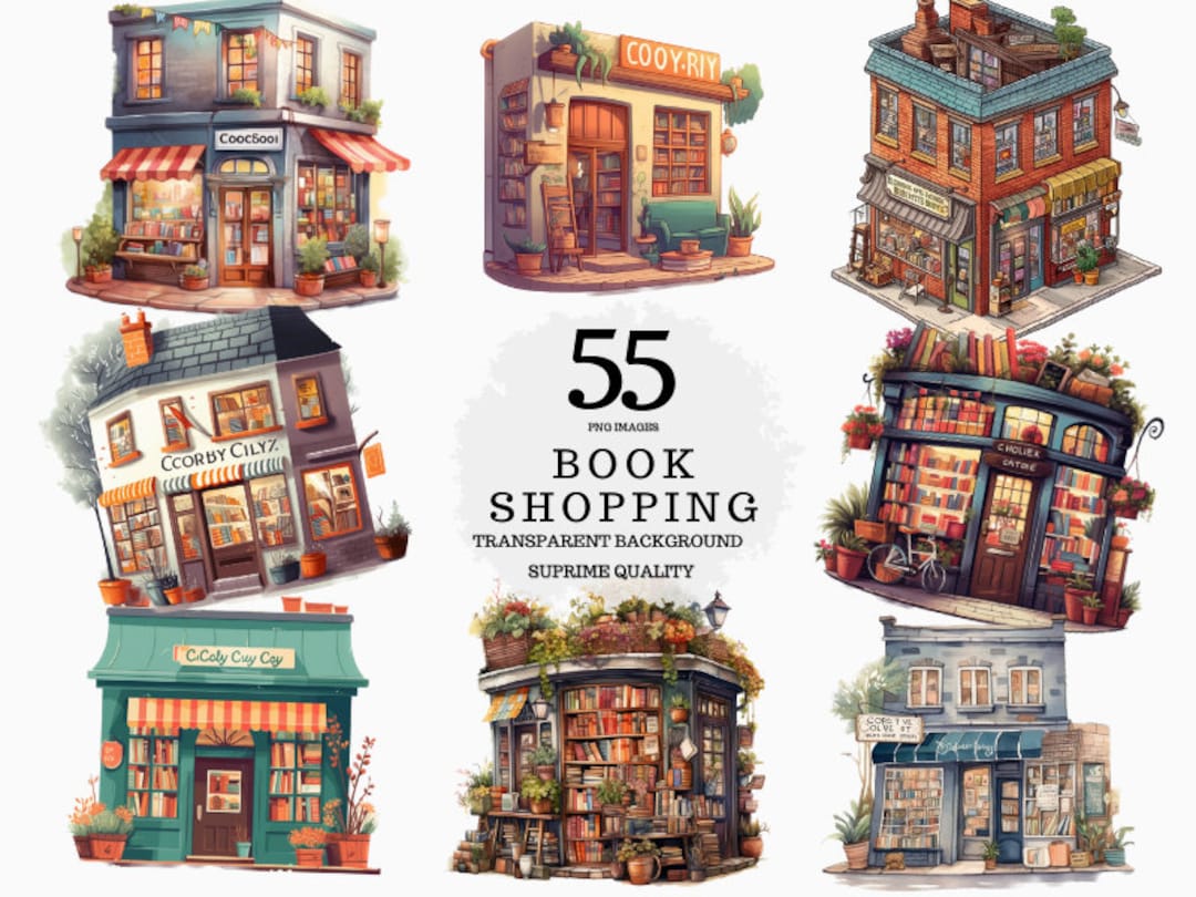 Watercolor Bookstore Clipart, Book Shop, Shop Illustration, Cute ...