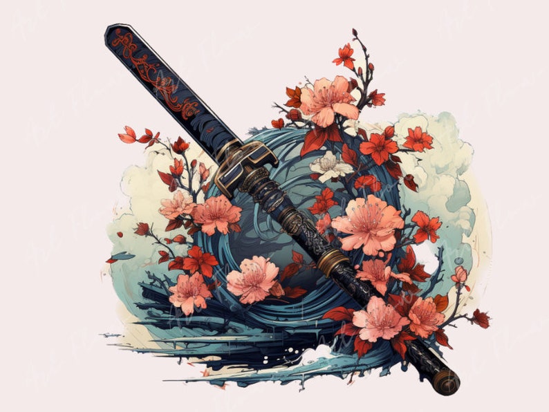 Sword Clipart Floral, Sword Illustrations, Botanical Flower, Graphic ...