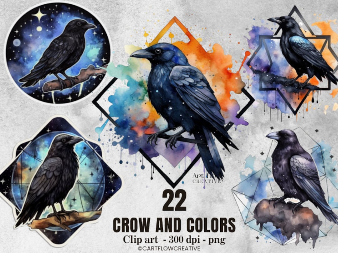 Mystical Ravens and Crows Clipart, Antique Black Bird Illustrations ...