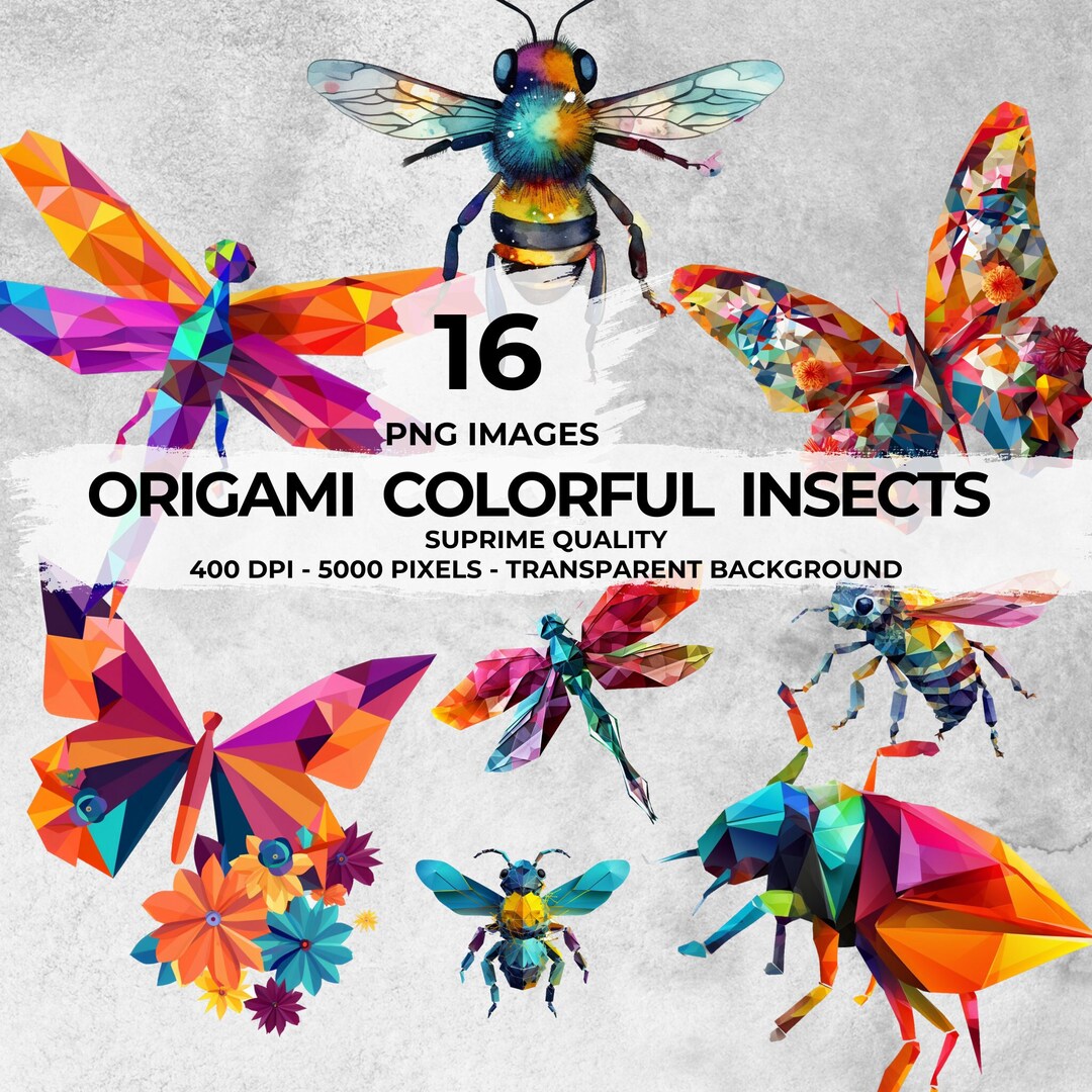 Watercolor Insects,origami Clipart,watercolor Origami for Sublimation ...