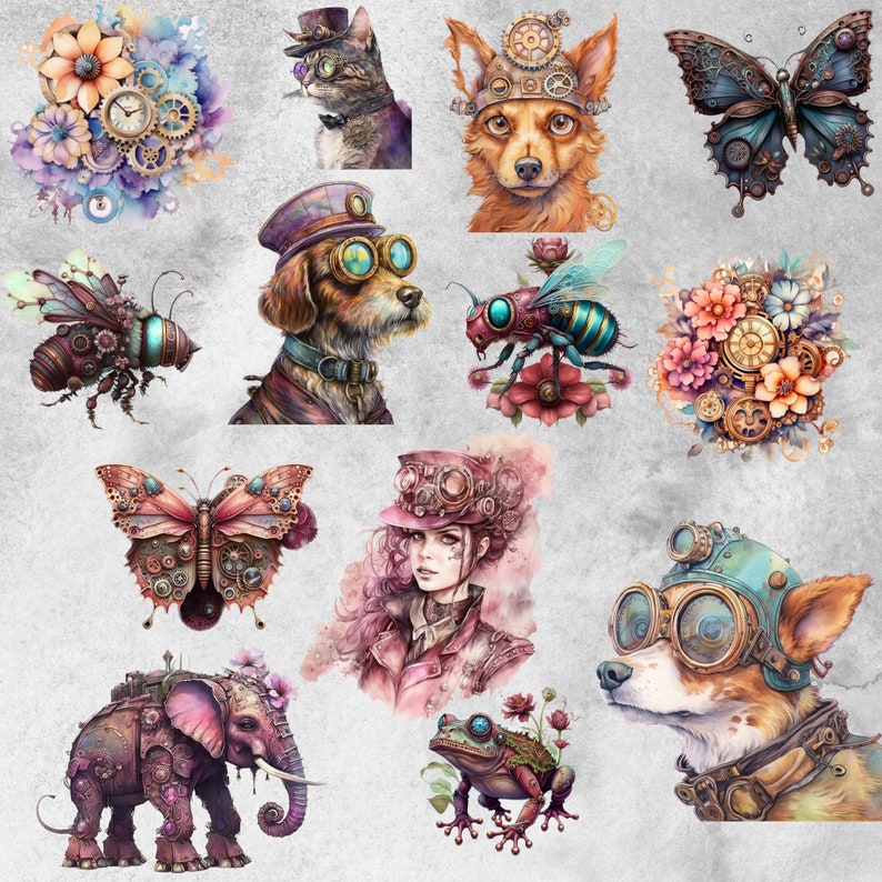 Steampunk Ephemera Romantic Steampunk Clipart Watercolor - Etsy