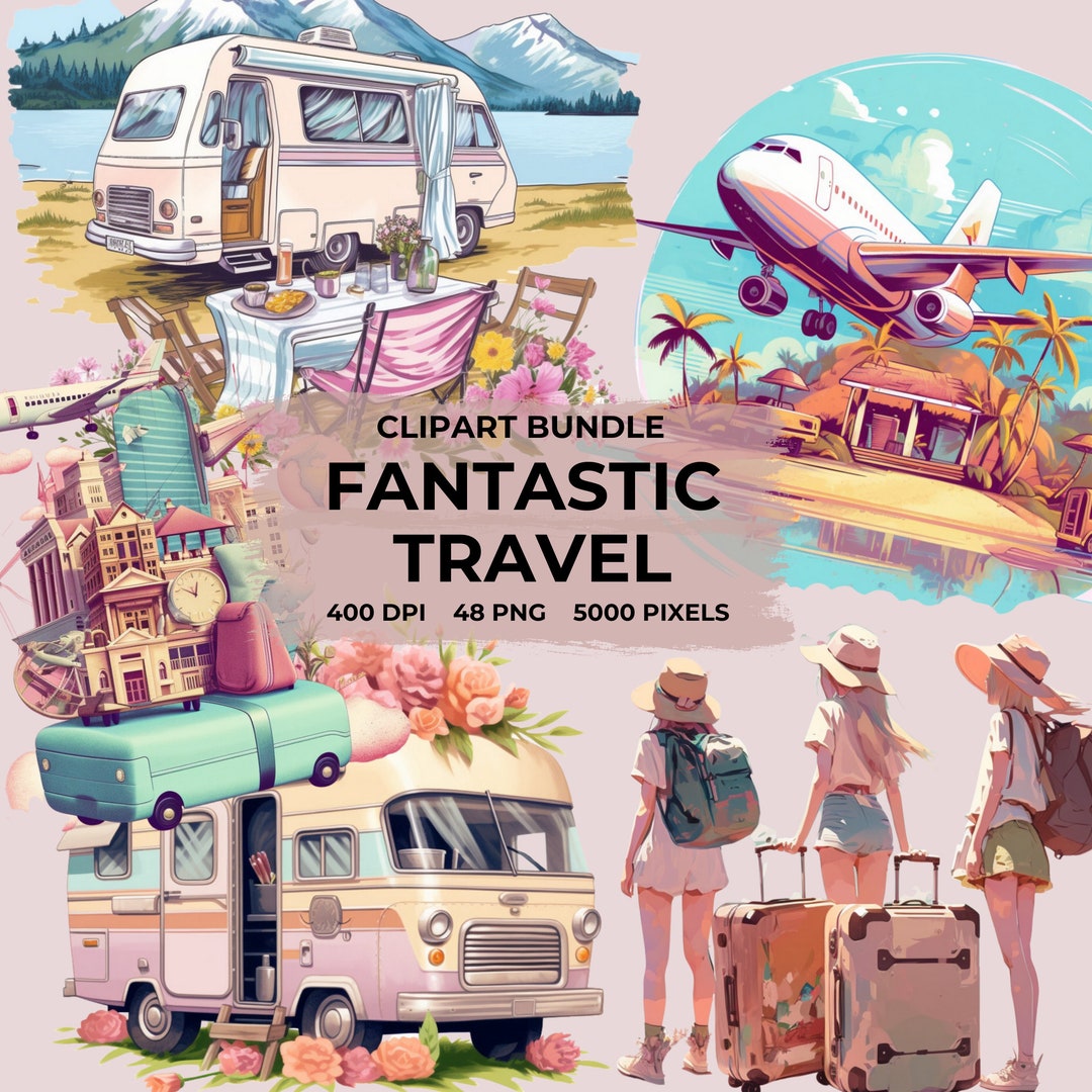 Watercolor World Travel Clipart, PNG Bundle, Summer Vacation, Palm ...