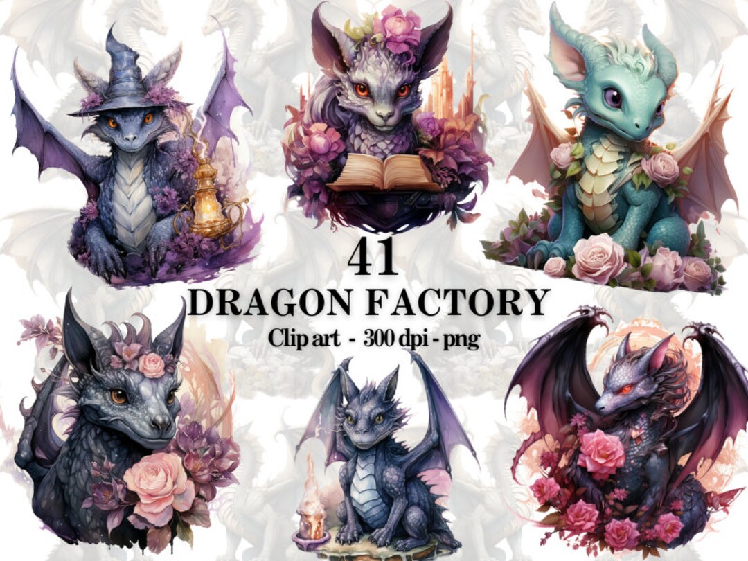 Dragons Fairytale Watercolor Clipart Png Set, Fantasy Dragon, Dragon ...