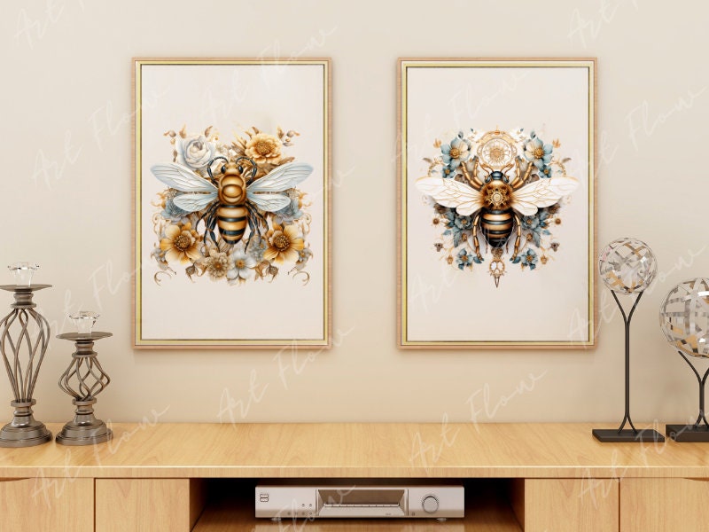 Watercolor Bee Clipart, Bumble Bee Clipart, Floral Bee Watercolor Clip ...