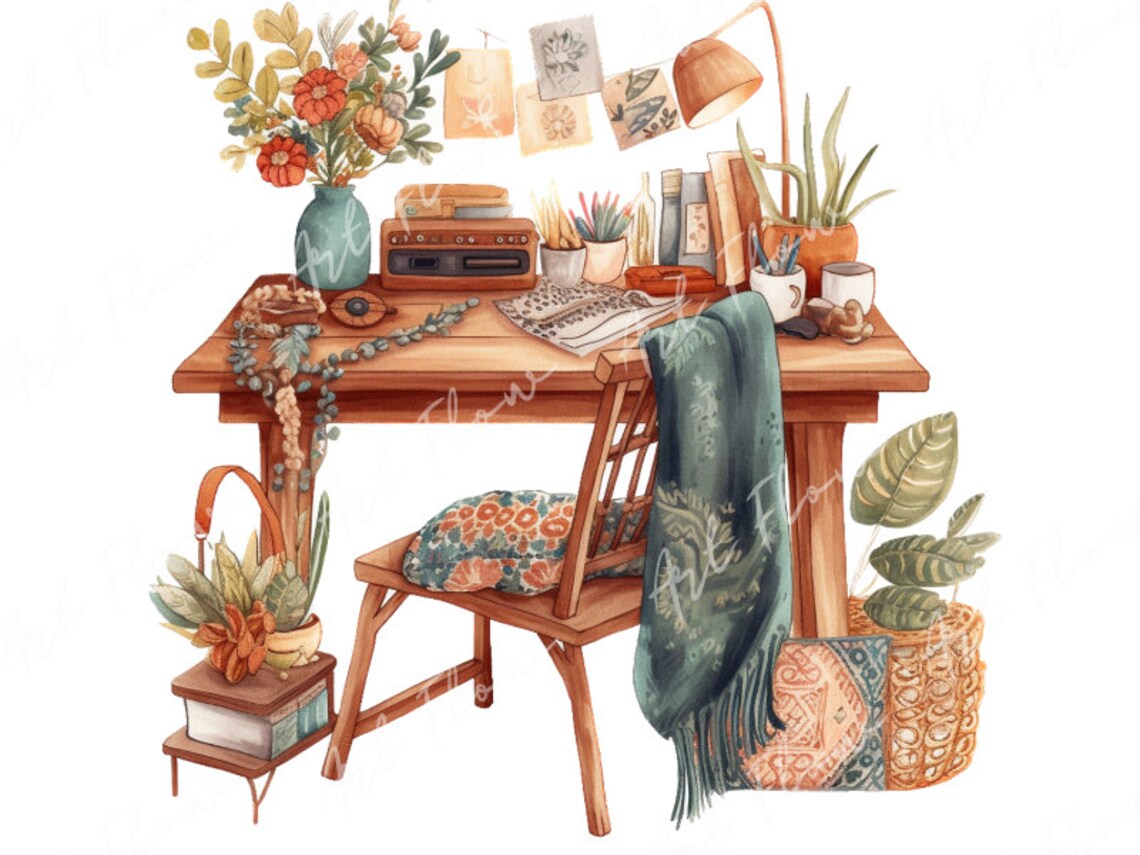 Watercolor Boho, Cozy House PNG Clipart, Boho Clipart, Rustic Cozy ...