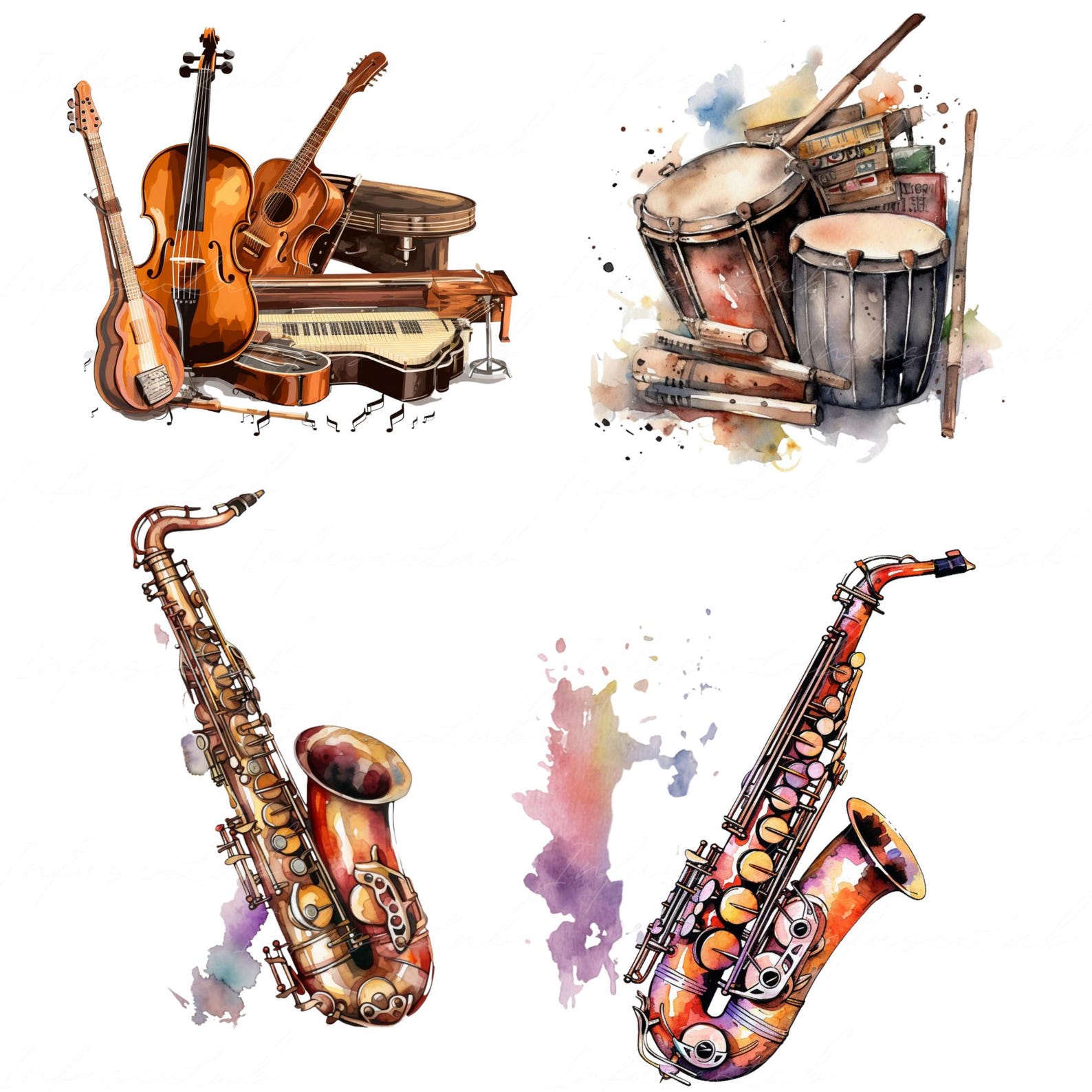 Watercolor Kids Music Clipart, Instruments Pngs for Teachers, Parties ...