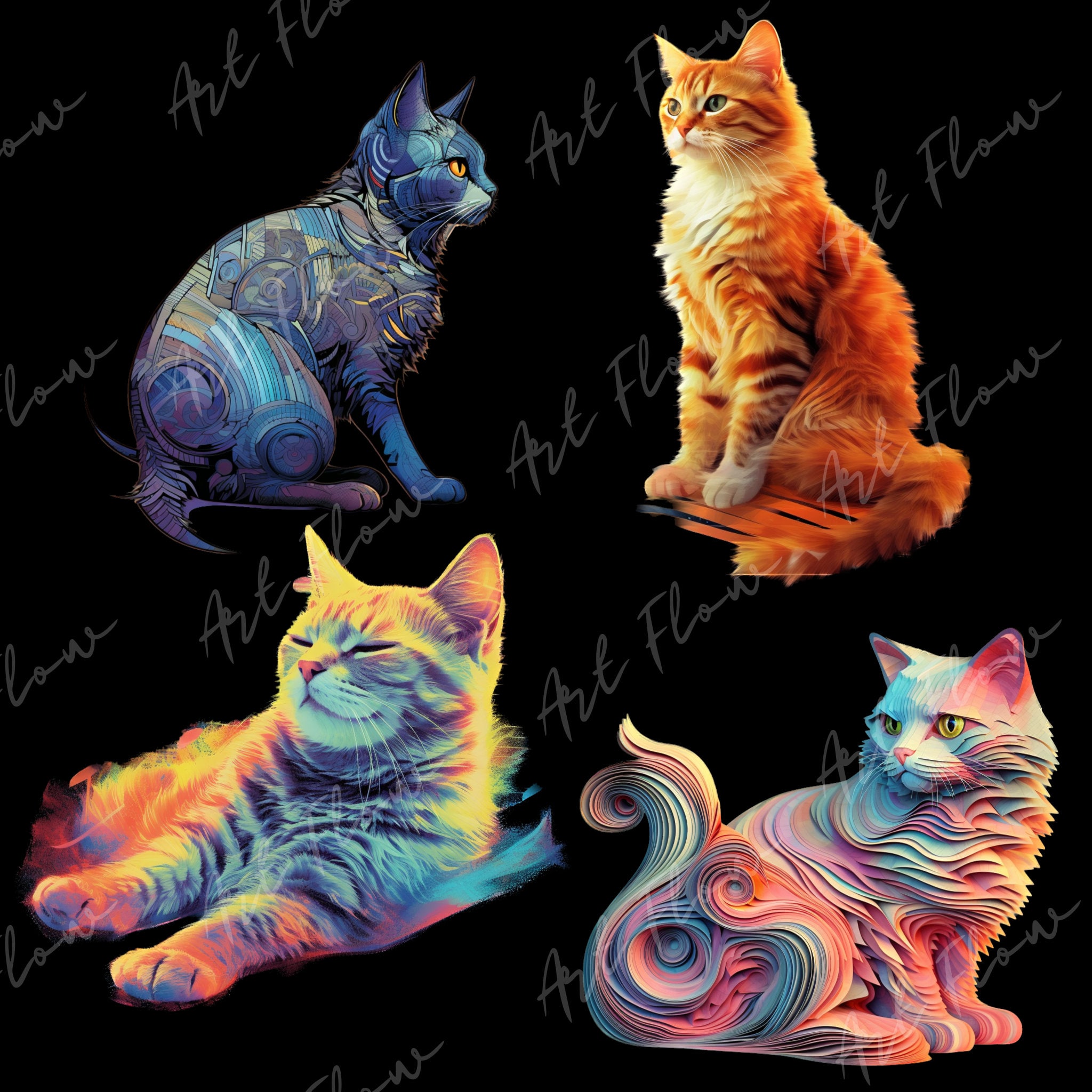 Psychedelic Cat Clipart Bundle, Psychedelic Weirdcore, Cat Clipart ...