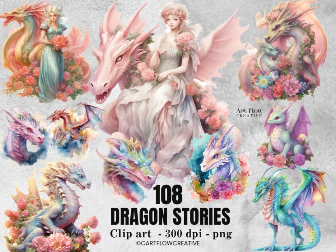 Dragons Watercolor Clipart, Fairytale Clipart, Fantasy Dragon Art ...