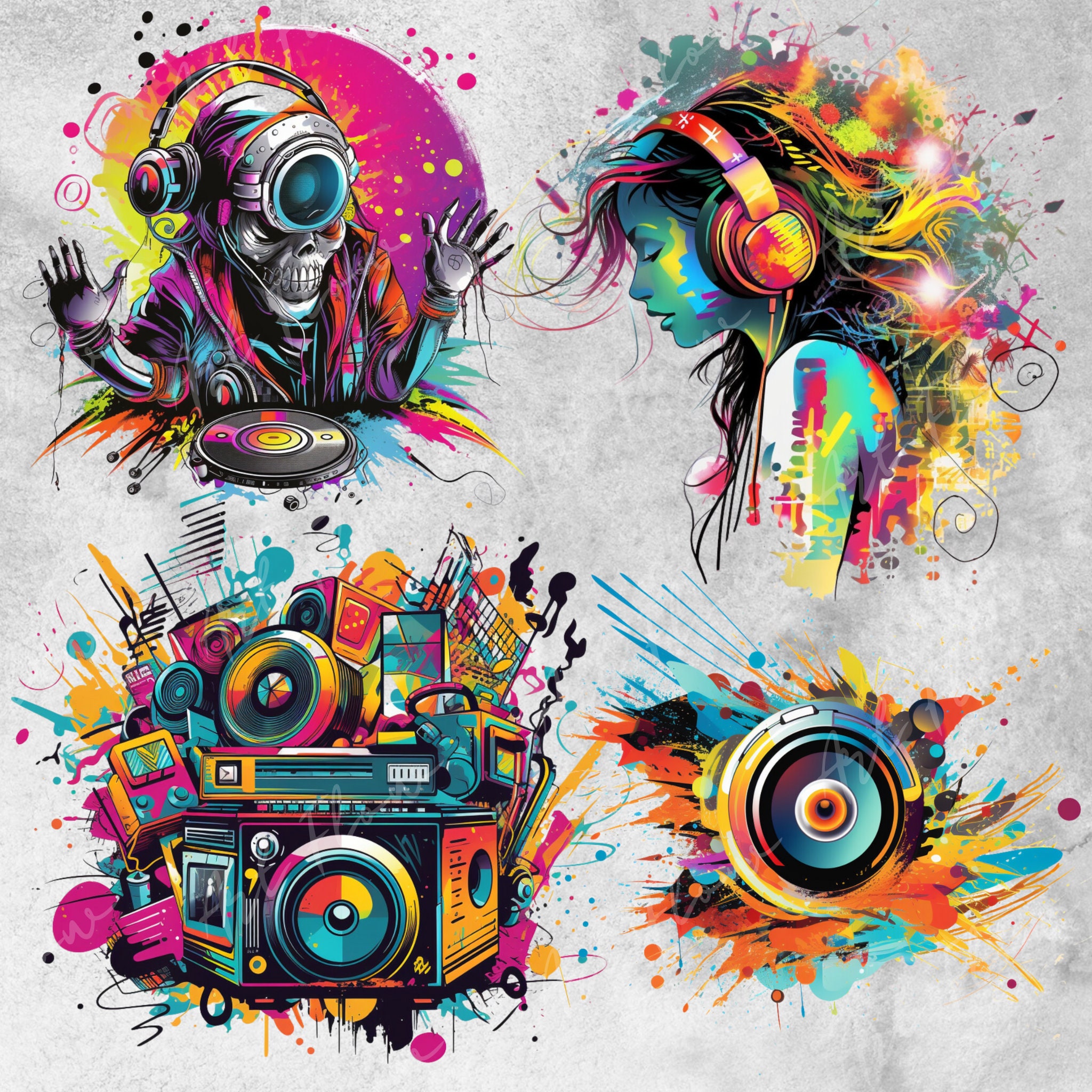 Watercolor Music Eletronic Clipart Bundle, Dj Music, Psychedelic Music ...