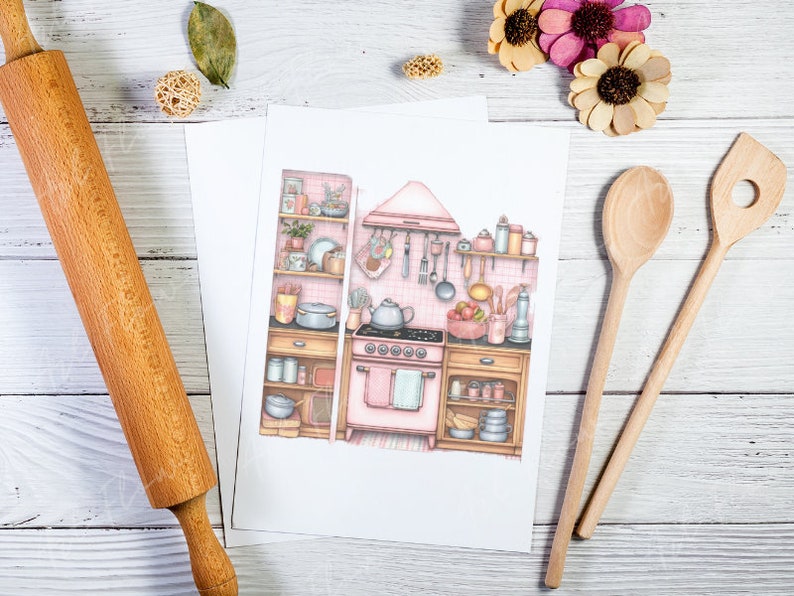 Kitchen Clipart Bundle, Watercolor PNG/JPG, Transparent Background, DIY ...