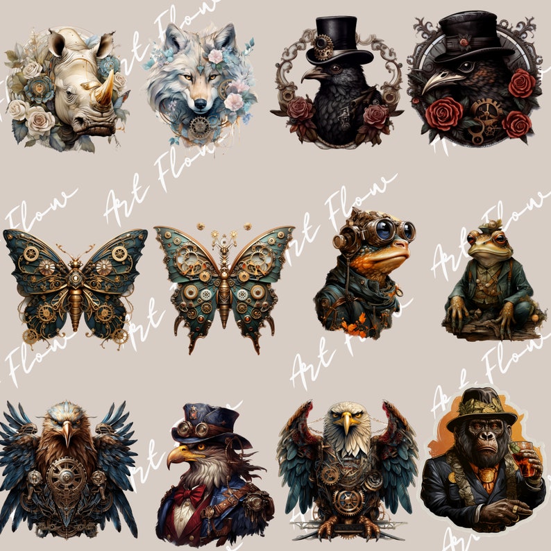 Steampunk Ephemera Watercolor Clipart Fantasy PNG Fantasy - Etsy