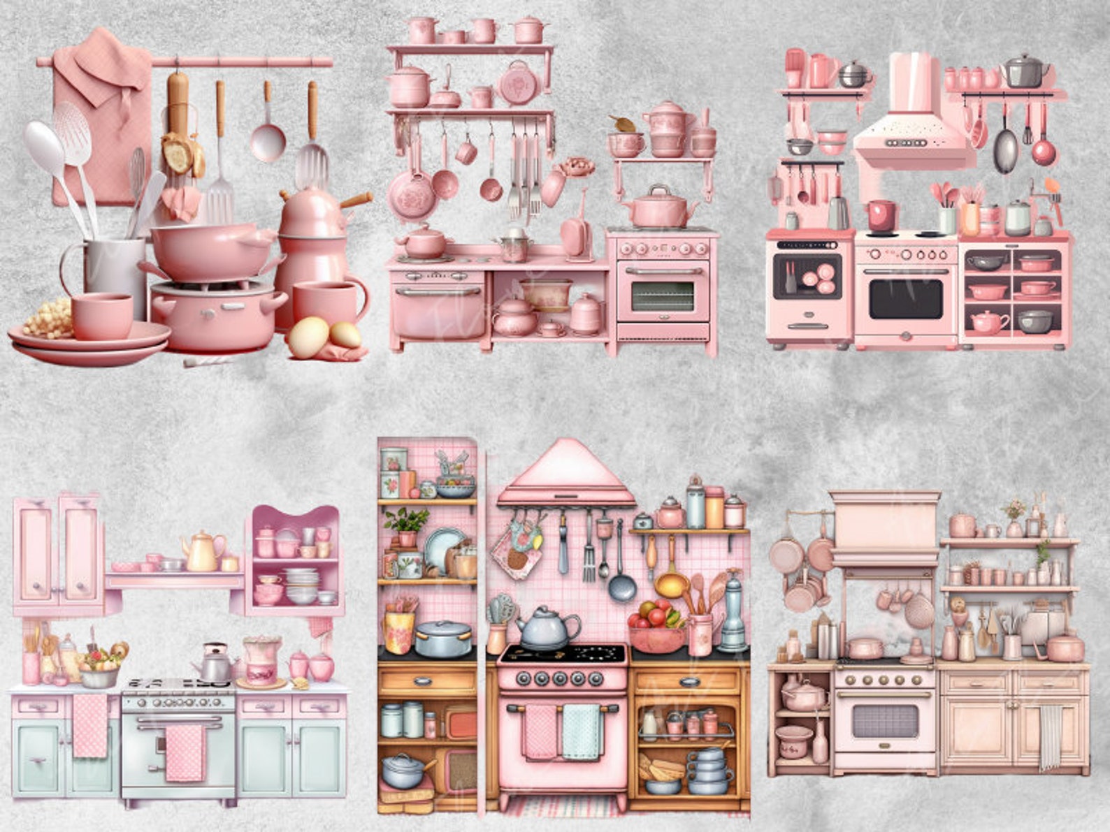 Kitchen Clipart Bundle, Watercolor PNG/JPG, Transparent Background, DIY ...