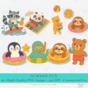 Summer Beach Party Cute Animals Clipart, Pool Party Clip Art ...