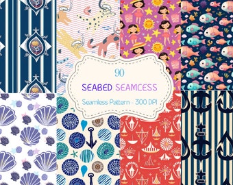 Sea Digital Paper Pack, Watercolor Nautical, Seamless Patterns, Sea ...