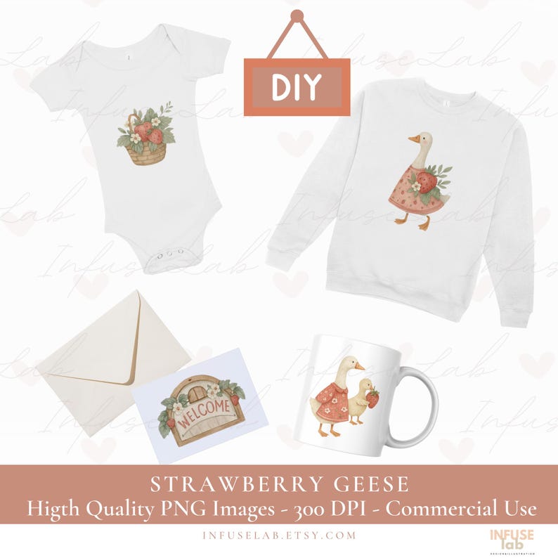 Strawberry Geese Clipart PNG, Cute Goose Graphics Transparent, Spring ...