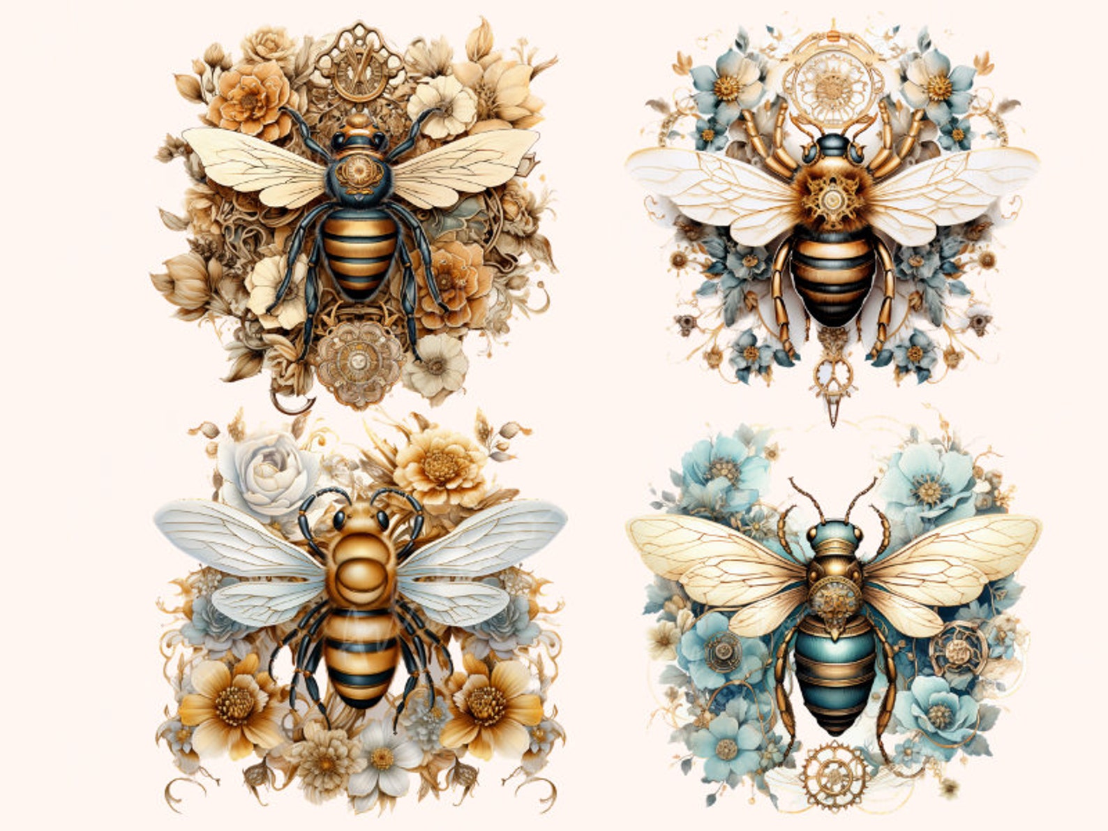 Watercolor Bee Clipart, Bumble Bee Clipart, Floral Bee Watercolor Clip ...