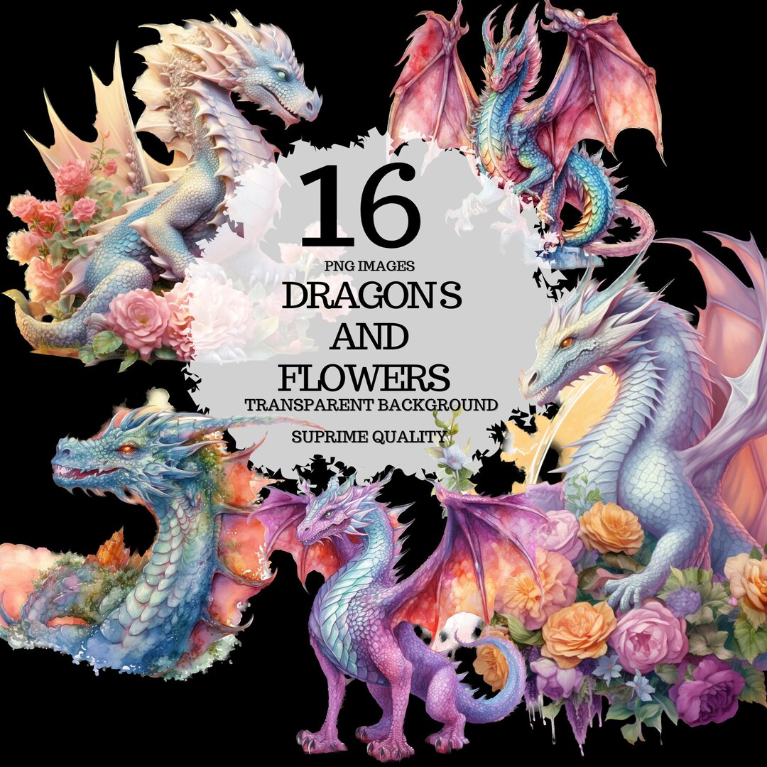 Dragon Flowers Colorful, Dragon Clipart, Fairycore Dragons,dragon ...