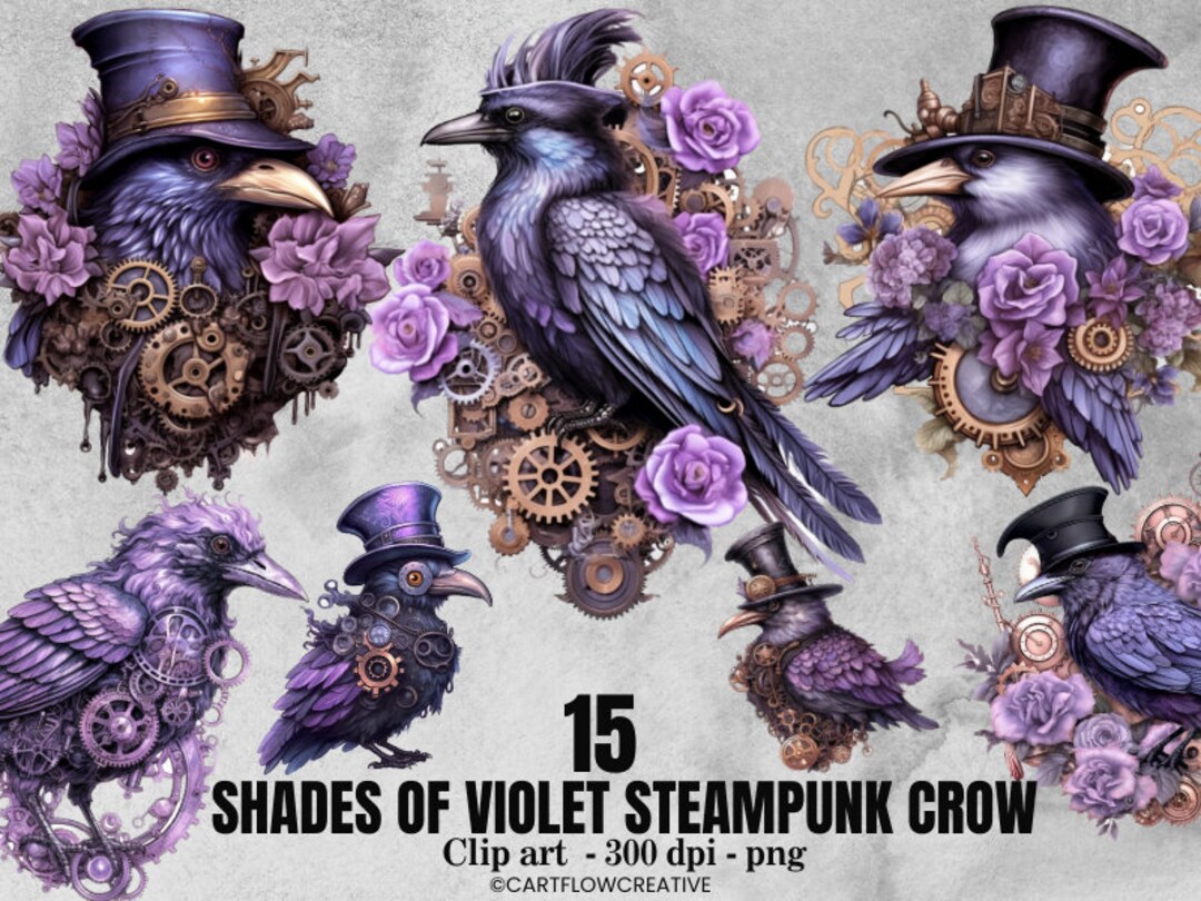Gothic Ravens Watercolor Clipart Bundle - 368 PNG Dark Raven Images ...