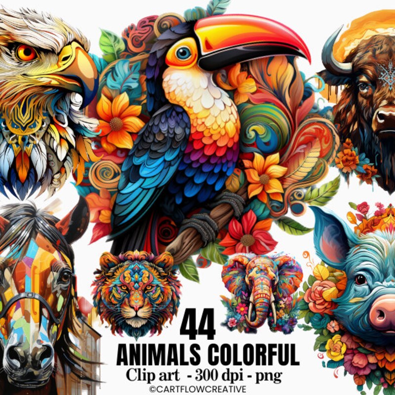 Colorful Animal Art - Etsy
