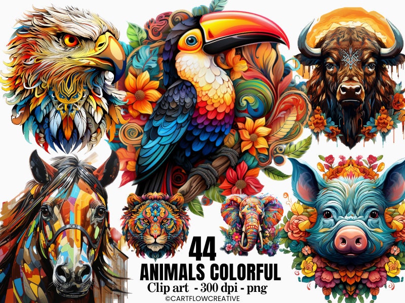 Watercolor Rainbow Animals Clipart, Colorful Animal Illustrations ...