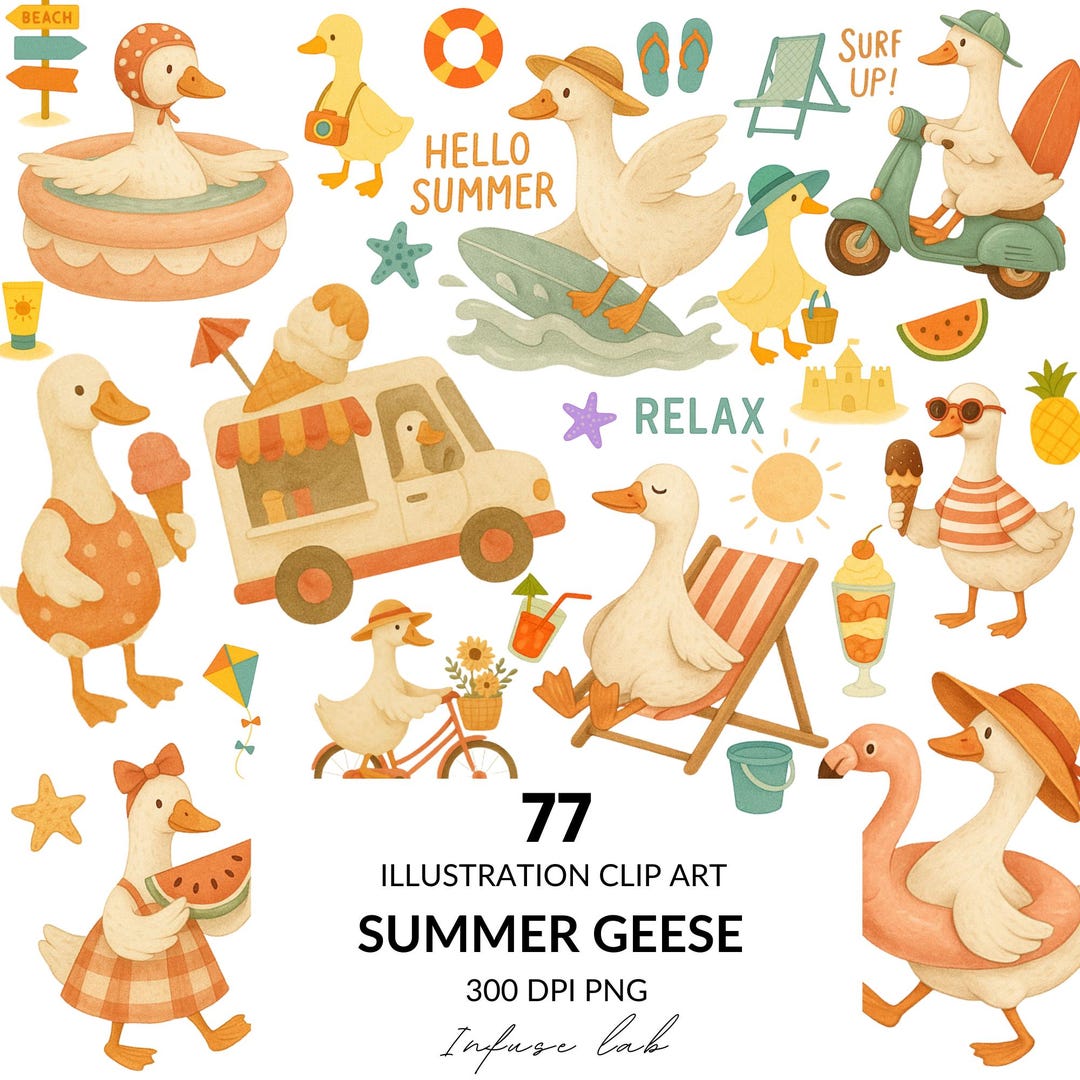 Summer Geese Clipart PNG, Cute Goose Graphic Transparent, Spring ...