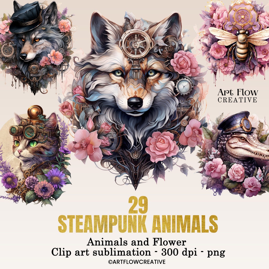 Ephemera Animals Flowers Clipart Set Png, Animals With Flowers ...