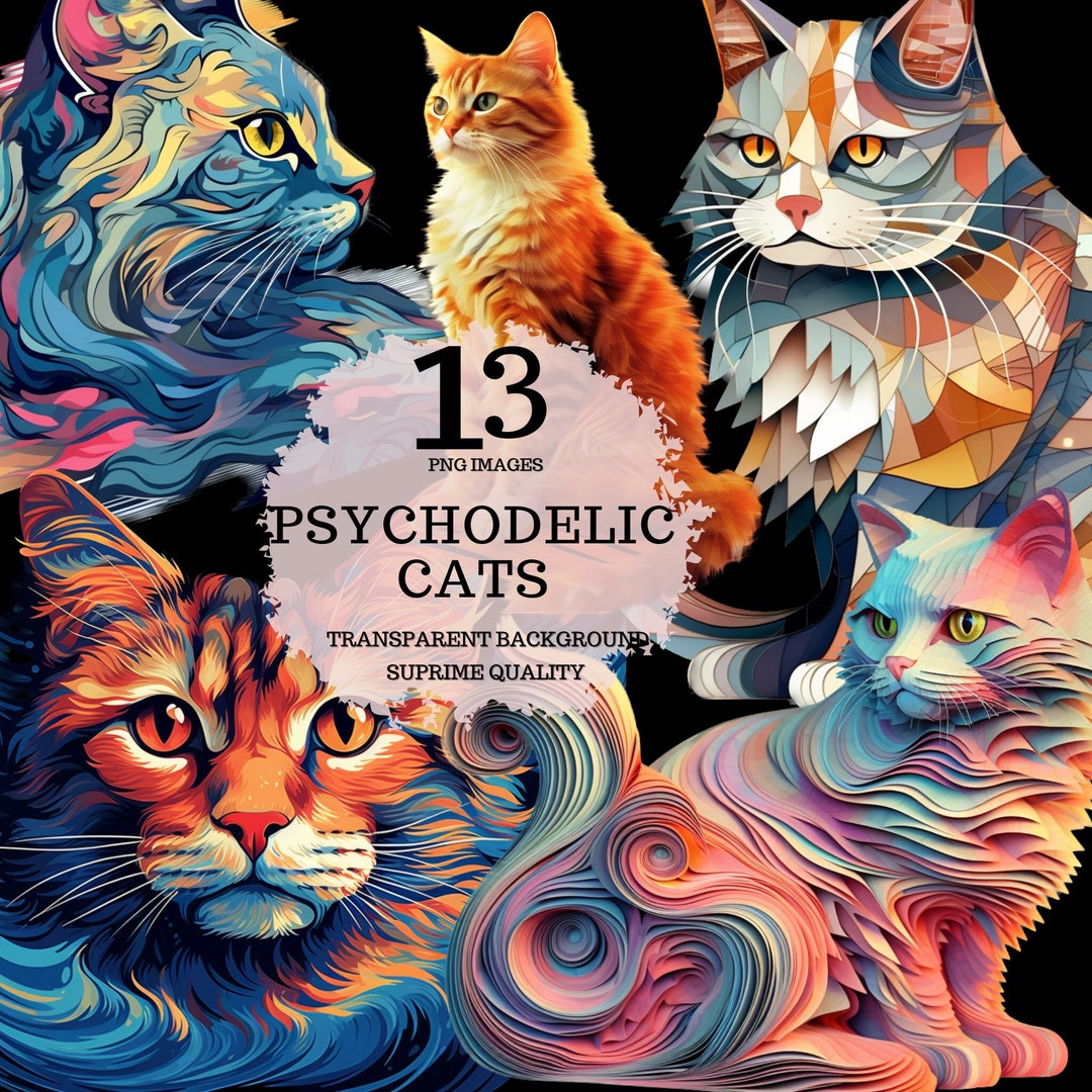Psychedelic Cat Clipart Bundle, Psychedelic Weirdcore, Cat Clipart ...