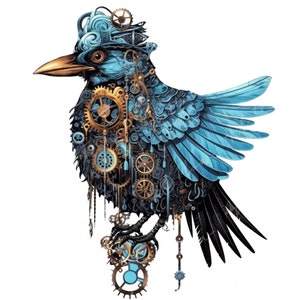 Steampunk Birds Clipart Bundle, Steampunk Crow, Birds Flowers, Colorful ...