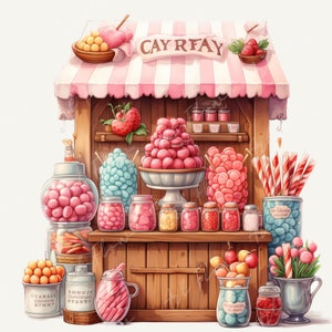 Watercolor Candy Shop Clipart Bundle, City of Sweets, Candy Store ...