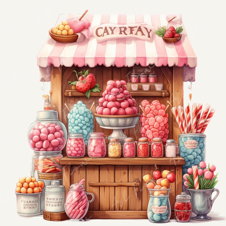 Watercolor Candy Shop Clipart Bundle, City of Sweets, Candy Store ...