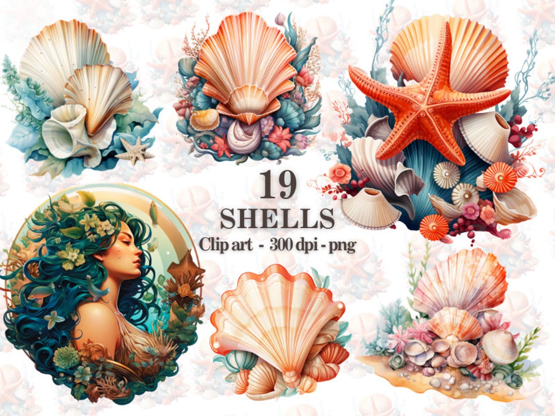Mermaid Watercolor Clipart, Shell Clipart, Magical Png, Mermaid Quotes ...