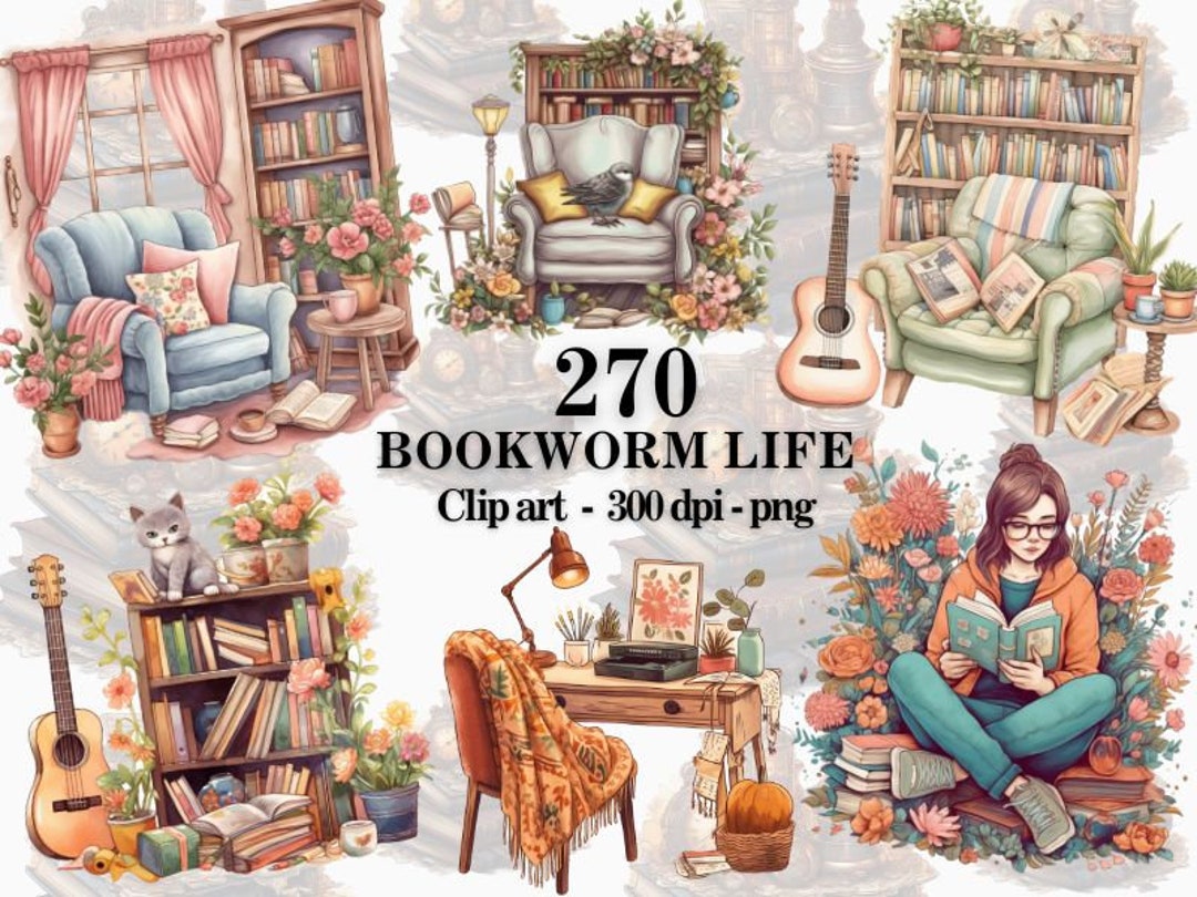 Book Lover Clipart Png Set, Images for Planner Png, Vintage Floral ...