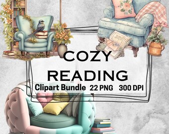 Watercolour Bookworm Cozy Reading Corner Clipart Bundle - Etsy