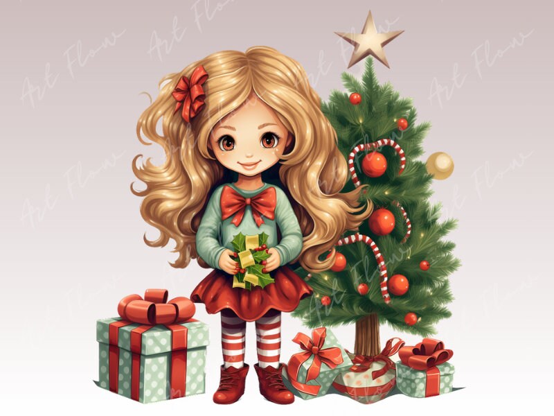 Christmas Dolls Clipart, Holiday Doll PNG, Festive Clip Art for Digital ...