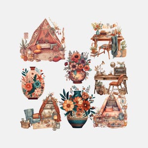 Watercolor Boho, Cozy House PNG Clipart, Boho Clipart, Rustic Cozy ...