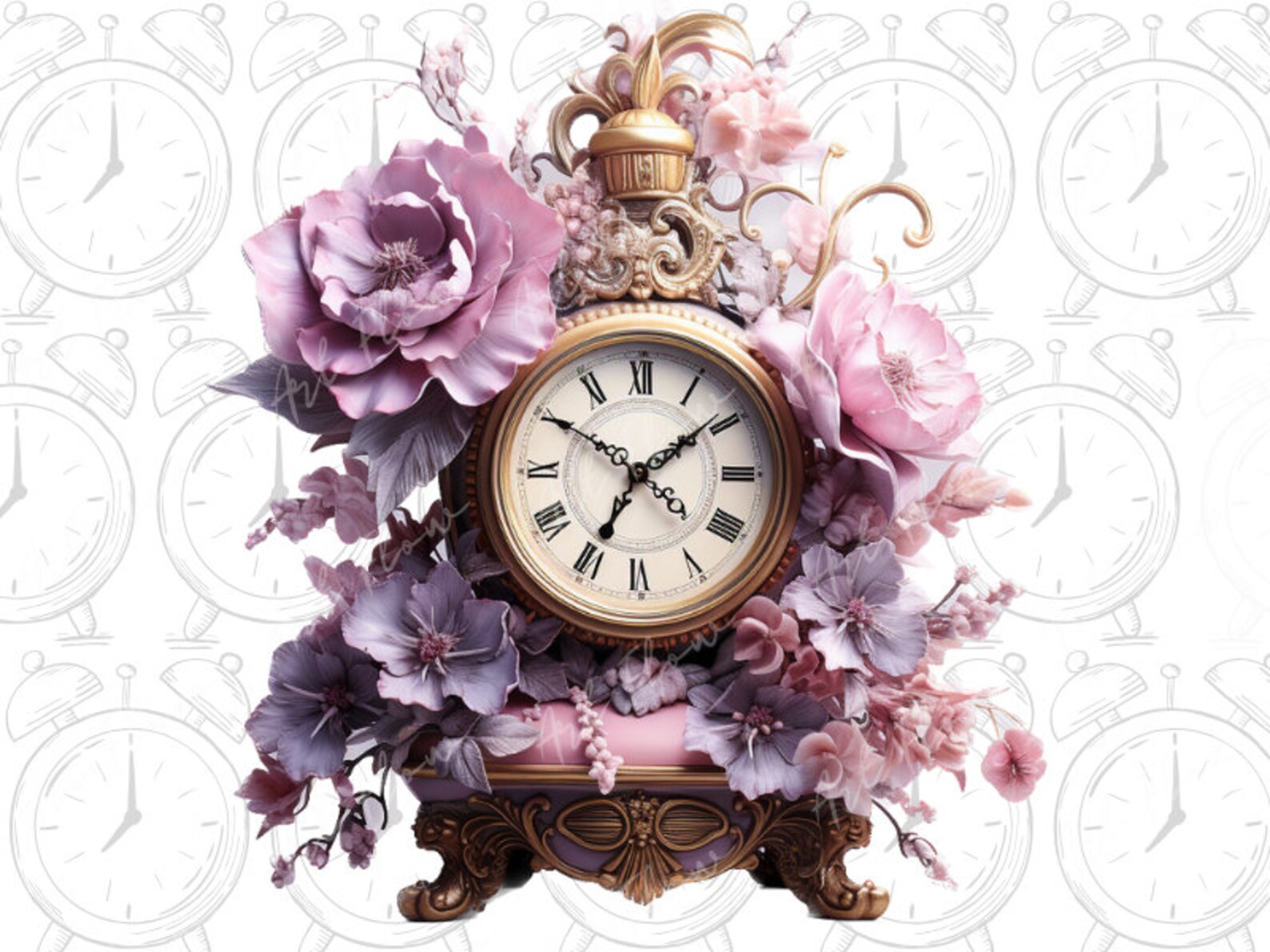 Watercolor Floral Clocks Clipart - Cute Rustic Floral Cottagecore Decor ...