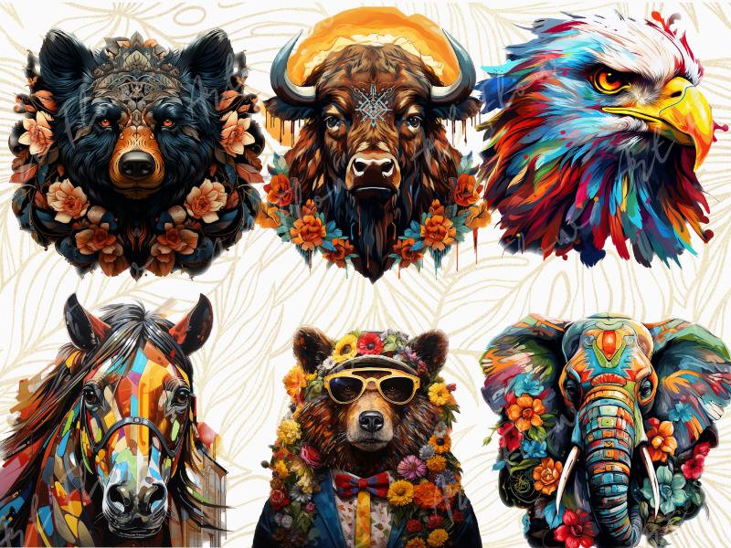 Watercolor Rainbow Animals Clipart Png Set, Colorful Animal ...