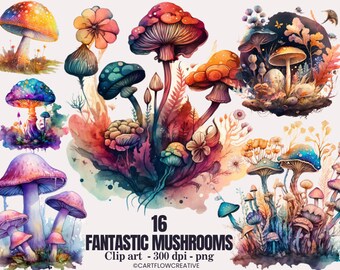 Watercolor Mushrooms Clipart Cute Forest Nature Toadstool Clip Art PNG ...
