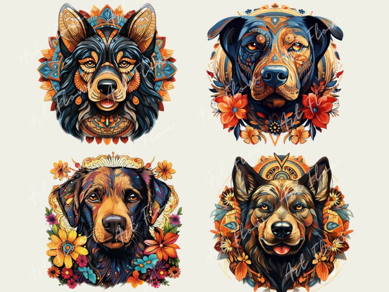 17 Colorful Dogs T-shirt Design Clipart, Dog Breeds Clipart, Cute Dogs ...