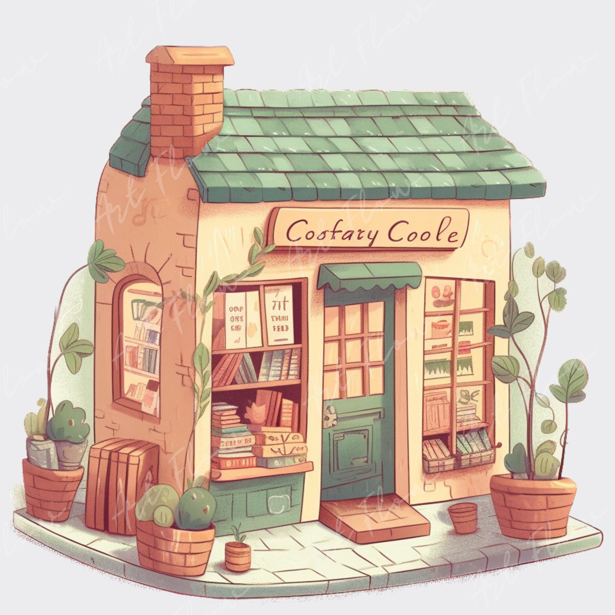 Watercolor Bookstore Clipart, Book Shop, Shop Illustration, Cute ...