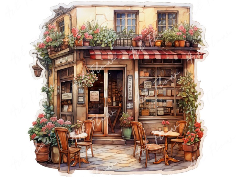 Watercolor Coffee Shop Clipart, Cute Coffee Shop, Coffee Clipart, Cafe ...