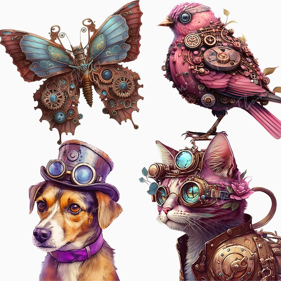 Steampunk Animals Bundle, PNG Steampunk Clipart, Junk Journal PNG ...