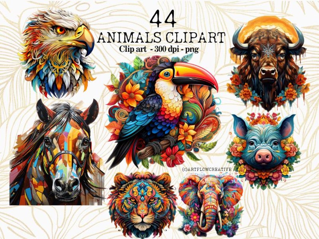 Watercolor Rainbow Animals Clipart Png Set, Colorful Animal ...