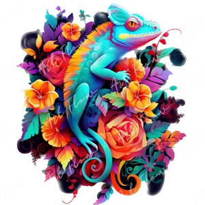 Colorful Chameleons Clipart Png Set Digital Download for Card Making ...