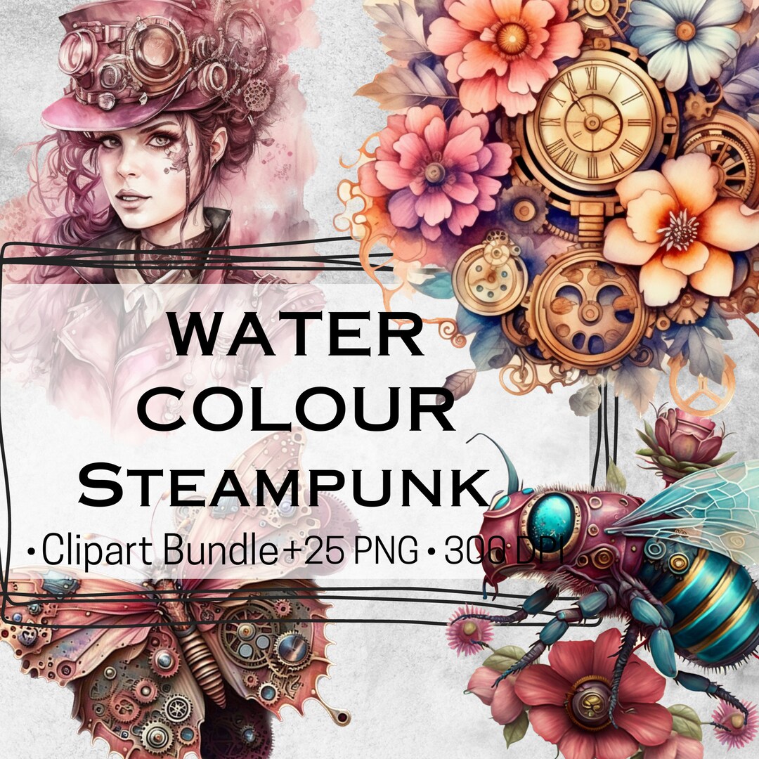 Steampunk Ephemera Romantic Steampunk Clipart Watercolor - Etsy