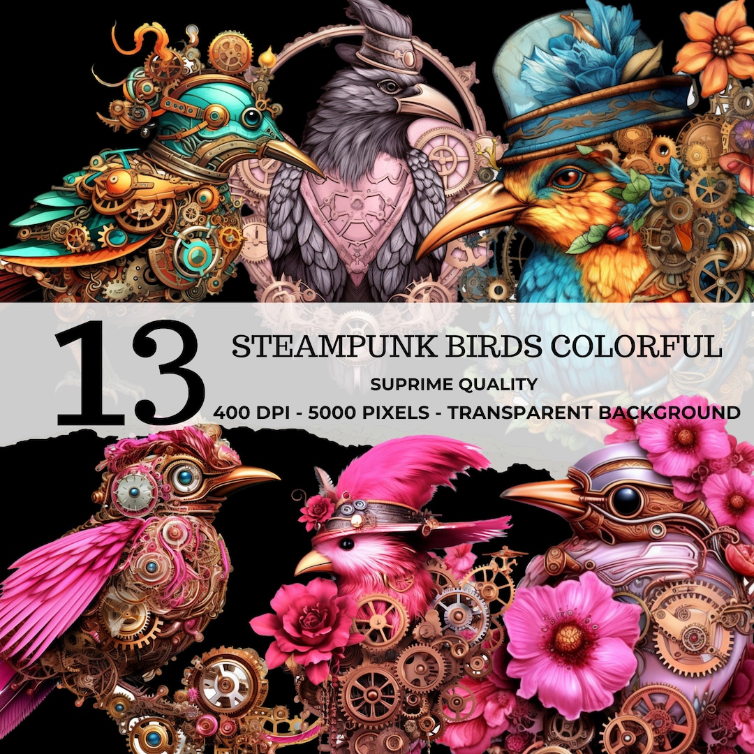 Watercolor Steampunk Birds Clipart Bundle, Steampunk Watercolor, Birds ...